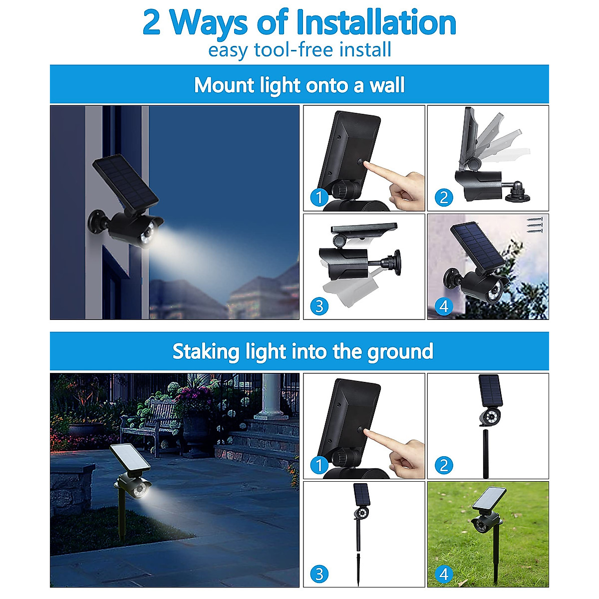 Maksone 2023 Motion Sensor Solar Security Lights Outdoor 2-in-1 Landscape Spotlights Wall Lights Dummy Camera with Flashing Red LED for Yard Garden Driveway Pool Patio 2 Pack