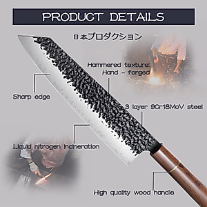 Golden Bird Japanese Kiritsuke Knives- 9 Inch Slicing Knife Sharp Meat Cutting Knife, Hand Forged 3 Layers 9CR18MOV High Carbon Breaking Knife Carving Knife, Gift for Father Mother Chef