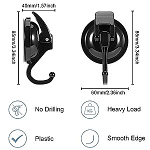 Suction Cup Hooks Reusable Heavy Duty Strong Without Punching for Bathroom and Restroom Shower,Easy to Install and Remove Use for Glass, Tiles, Windows, Smooth Doors and Mirrors (Black)