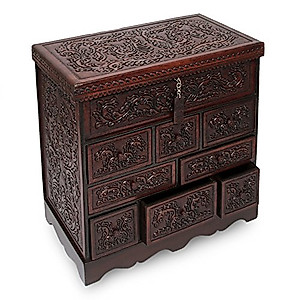 NOVICA Large Handmade Leather and Wood Jewelry Box, Brown, Travel Chest'