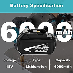 2Packs BL1860B 18 Volt 6.0Ah Replacement Battery Compatible with 18V Lithium ion Battery BL1860 BL1850B BL1850 BL1840 BL1830 BL1820 BL1815B LXT400 with LED Indicator Cordless Power Tools (White)