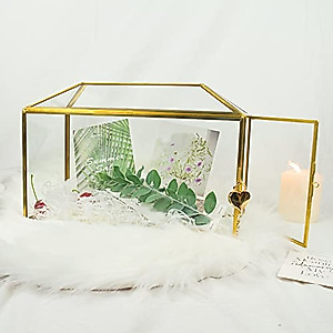 12.6 x 5.9 x 9.0inch Gold Wedding Glass Card Box with Lock and Slot - Wedding Envelope Card Holder for Reception Clear Lock Box with Key Wedding Gold Glass Card Holder Handmade Vintage Wedding Card Box