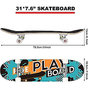 Hikole Skateboard - 31" x 8" Complete PRO Skateboard - Double Kick 7 Layer Canadian Maple Wood Adult Tricks Skate Board for Beginner, Birthday Gift for Kids Boys Girls 5 Up Years Old (Yellow Green)