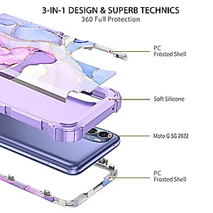 Hekodonk for Moto G 5G 2022 Case,Heavy Duty Shockproof Protection Hard Plastic+Silicone Rubber Hybrid Protective Case for Moto G 5G 2022 Purple Marble