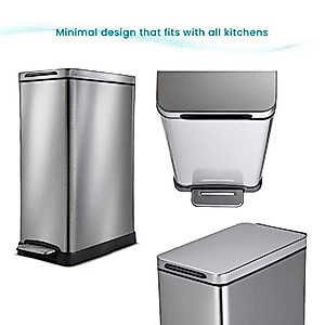 Home Zone Living 12 Gallon Slim Kitchen Trash Can, Stainless Steel, Step Pedal, 45 Liter