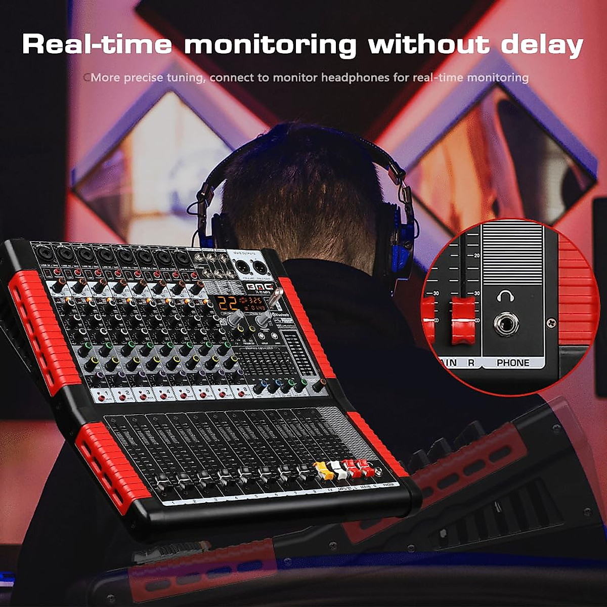 BOMGE X-8 Professional 8 Channel Audio Mixer Sound Board Mixing Console 8 Mic/Line Input Interface USB/MP3/Bluetooth Input 48V Phantom Power 24 FX DSP For PC, Studio Recording, Live Performance