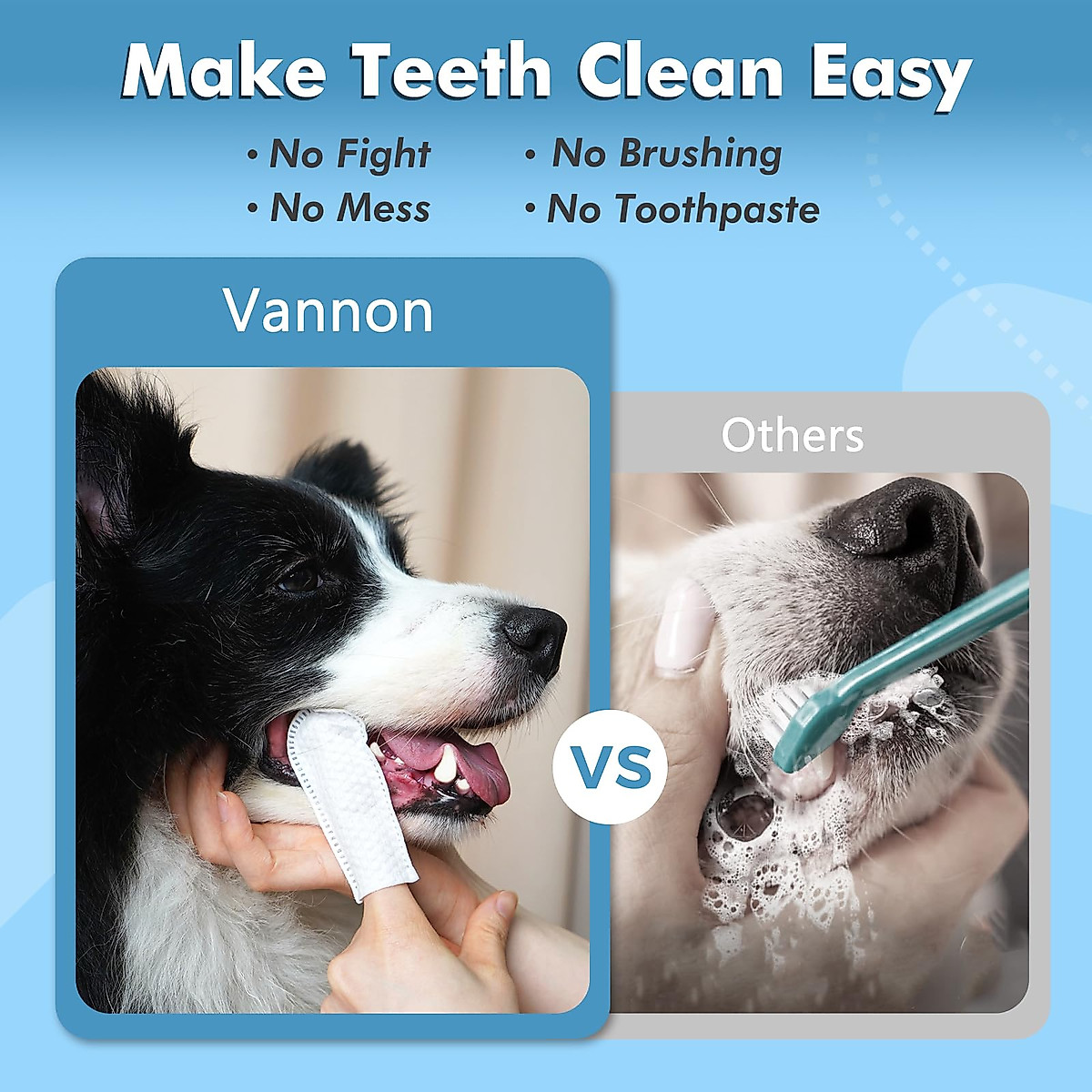 Vannon Pet Dental Care Finger Wipes, Pet Teeth Cleaning Wipes for Cats and Dogs, Dog Teeth Wipes, Freshen Breath, Reduce Plaque & Tartar, 50PCS