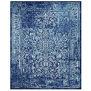 SAFAVIEH Evoke Collection 8&#039; x 10&#039; Navy/Ivory EVK256A Oriental Distressed Non-Shedding Living Room Bedroom Dining Home Office Area Rug