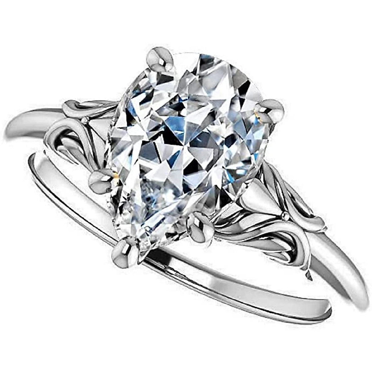 Moissanite World 1 CT Pear Colorless Moissanite Engagement Ring for Women/Her, Wedding Bridal Ring Set, Eternity Sterling Silver Solid Gold Diamond Solitaire 5-Prong Set for Her (5.5)