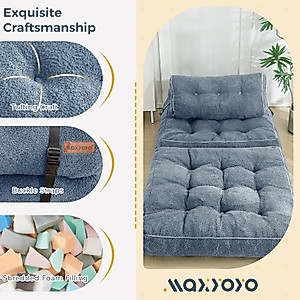 MAXYOYO Folding Sofa Bed, Convertible Sleeper Chair with Pillow Foldable Mattress with Back Support, Portable Fold Out Sofa Couch Fuzzy Fabric Comfy Floor Sofa Lounge for Living Room, Dusty Blue