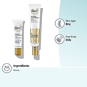 RoC Retinol Value Set Duo, Deep Wrinkle Anti-Aging Night Face Cream + Retinol Correxion Daily Eye Cream, Under Eye Cream for Dark Circles & Puffiness, Moisturizer for Deep Set Wrinkles
