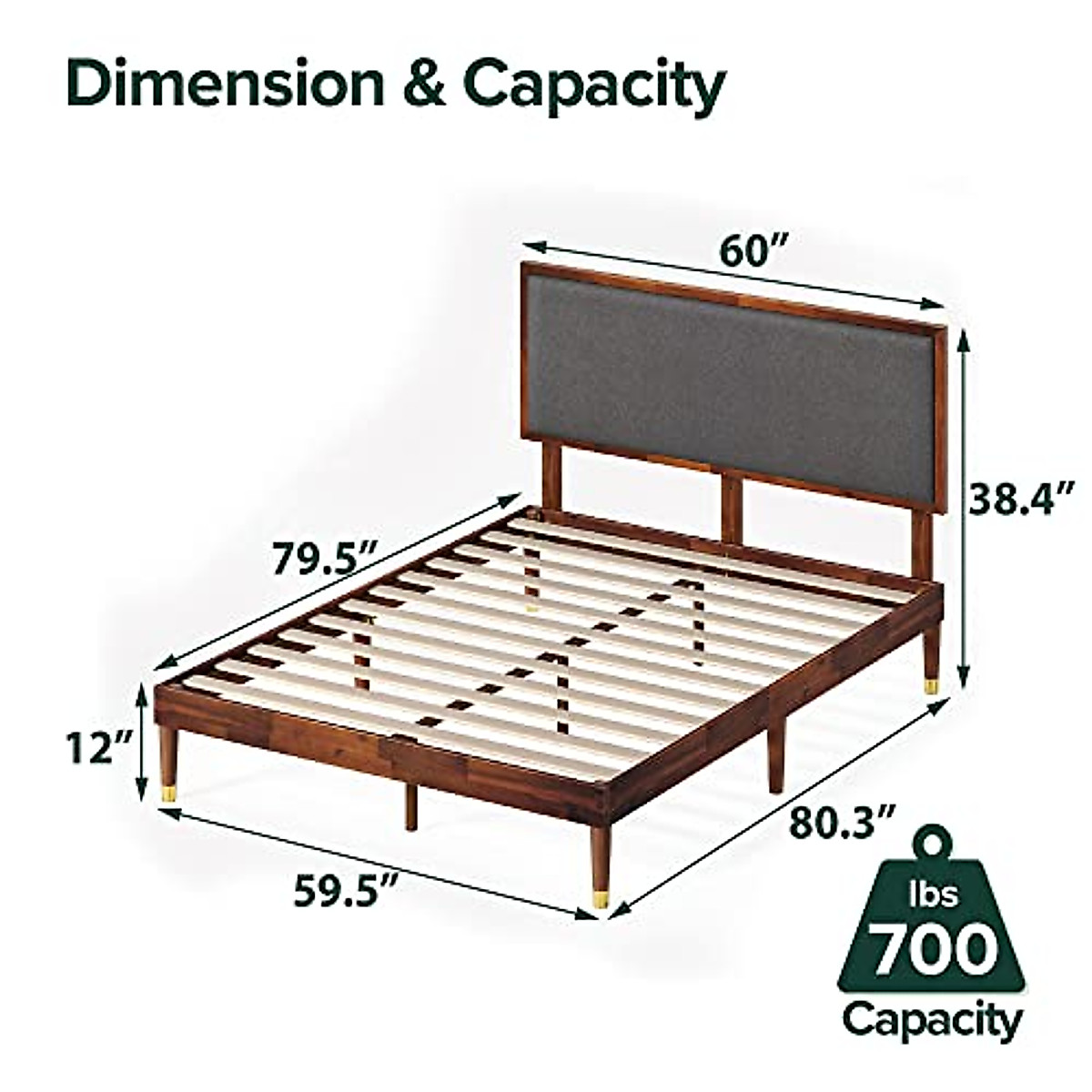ZINUS Raymond Wood Platform Bed Frame with Adjustable Upholstered Headboard / Solid Wood Foundation / Wood Slat Support / No Box Spring Needed / Easy Assembly, Queen