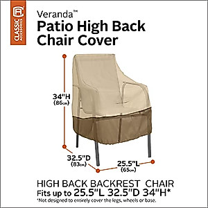 Classic Accessories Veranda Water-Resistant 25.5 Inch High Back Patio Chair Cover, Pebble, Outdoor Chair Covers, 78932