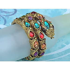 Alilang Egyptian Snake Rhinestones Stretch Cuff Wrap Bangle Bracelet, Gold