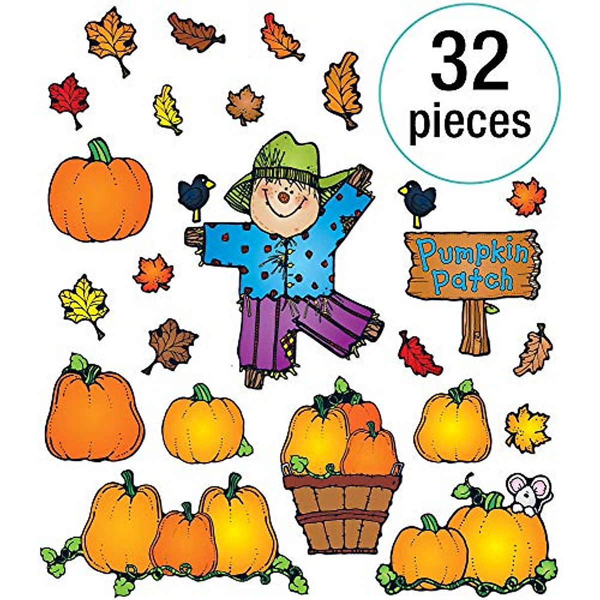 Carson Dellosa 32pc Pumpkin Patch Farmhouse Bulletin Board Set, Scarecrow, Pumpkins, Autumn Leaves Fall Bulletin Board Decorations for Thanksgiving, Halloween, Fall Decor, Wall Decor, Classroom Decor