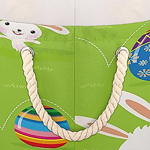 Easter Bunny Rabbit Eggs (6) Large Round Baskets for Storage Laundry Baskets with Handles Blanket Storage Basket for Bathroom Shelves Bins for Organizing Nursery Hamper Girl Boy
