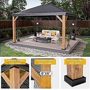 OLILAWN Gazebo 12x14, Outdoor Hardtop Gazebo with Large Aluminum Frame, Galvanized Steel Top Gazebo with Drainage System, All-Weather Metal Gazebo Pavilion with Display Shelves, for Patio Garden Lawns