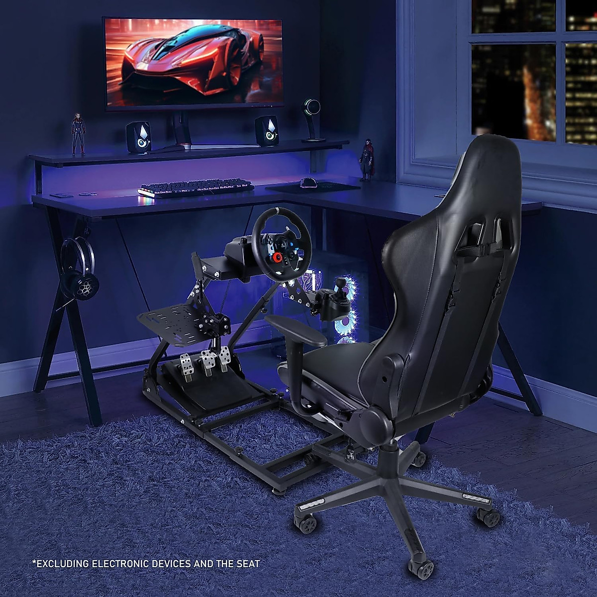 Supllueer Foldable Flight Sim Stand with Multiple Shift Panels fit for Logitech X52 X56 G27 G29, Thrustmaster Hotas Warthog, Flight Simulator Cockpit without Wheel Pedal Shifter Seat