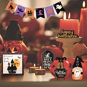 Halloween Tiered Tray Decor |Happy Halloween Decorations Indoor| Rustic Halloween Wooden Sign for Kitchen Home Table Room, 14PCs Halloween Party Supplies(Tray Not Included)