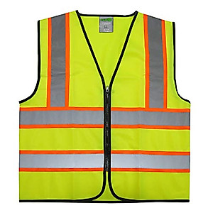 GripGlo Reflective Safety Vest, Bright Neon Color with 2 Inch Reflective Strips - Orange Trim - Zipper Front, Medium, X-Large