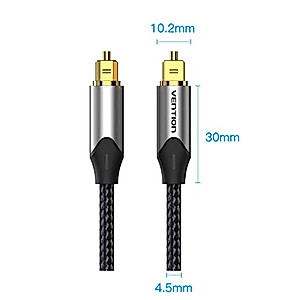VENTION Digital Optical Audio Cable Nylon Braided Fiber, Slim Metal Case, Gold Plated Plug, 6.6 ft Toslink Fiber Optic Audio Cable for Sound Bar TV PS4 Samsung Vizio Bose LG