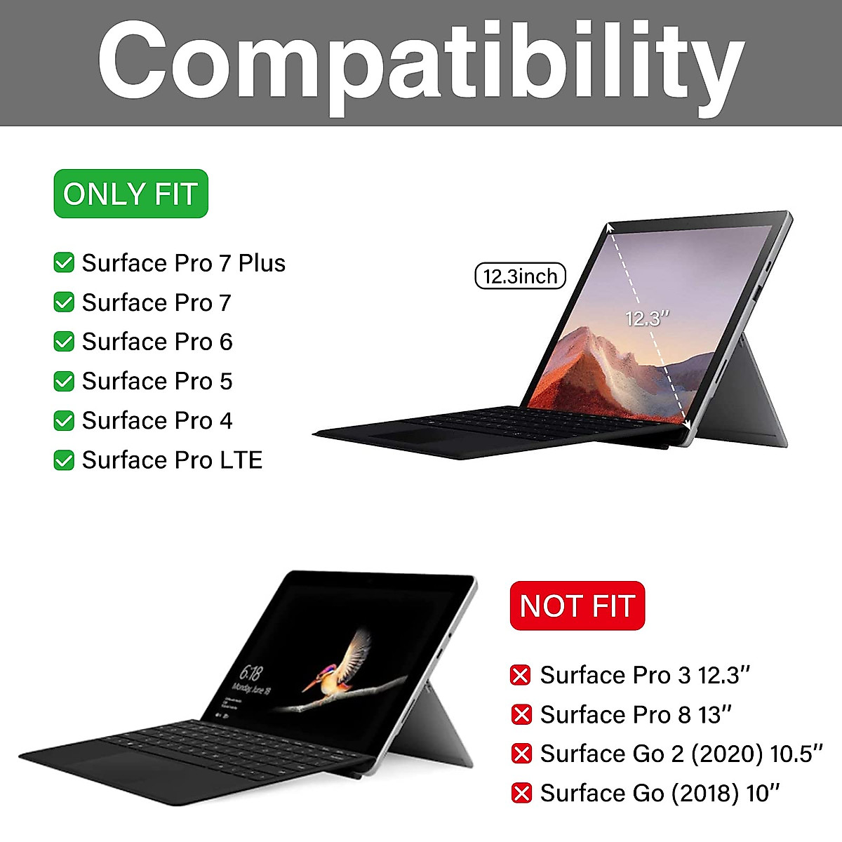 ProCase Case for 12.3" Surface Pro 7 Plus/Pro 7/ Pro 6/ Pro 5/ Pro 2017/ Pro 4/ Pro LTE, Slim Light Smart Cover Stand with Built-in Pen Holder, Compatible with Surface Type Cover -Black