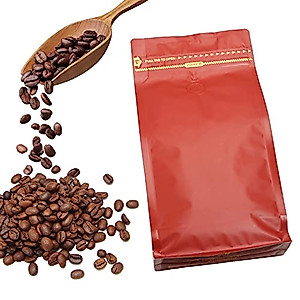Red Color Coffee Bags with Valve, High Barrier Foil Coffee Package Pouches with Air Release Valve, Flat Bottom & Resealable Pull Tab Zipper, Matt Red (50, 16oz/1lb/500gm)