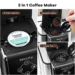 Mecity Coffee Maker 3-in-1 Single Serve Coffee Machine, For K-Cup Coffee Capsule Pod, Ground Coffee Brewer, Loose Tea maker, 6 to 10 Ounce Cup, Removable 50 Oz Water Reservoir, 120V 1150W