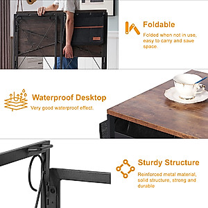 VECELO Folding Desk with Storage Bag 39 Inch Writing Desk Home Office Sturdy Steel Laptop Table for Home Office Work Rustic Brown