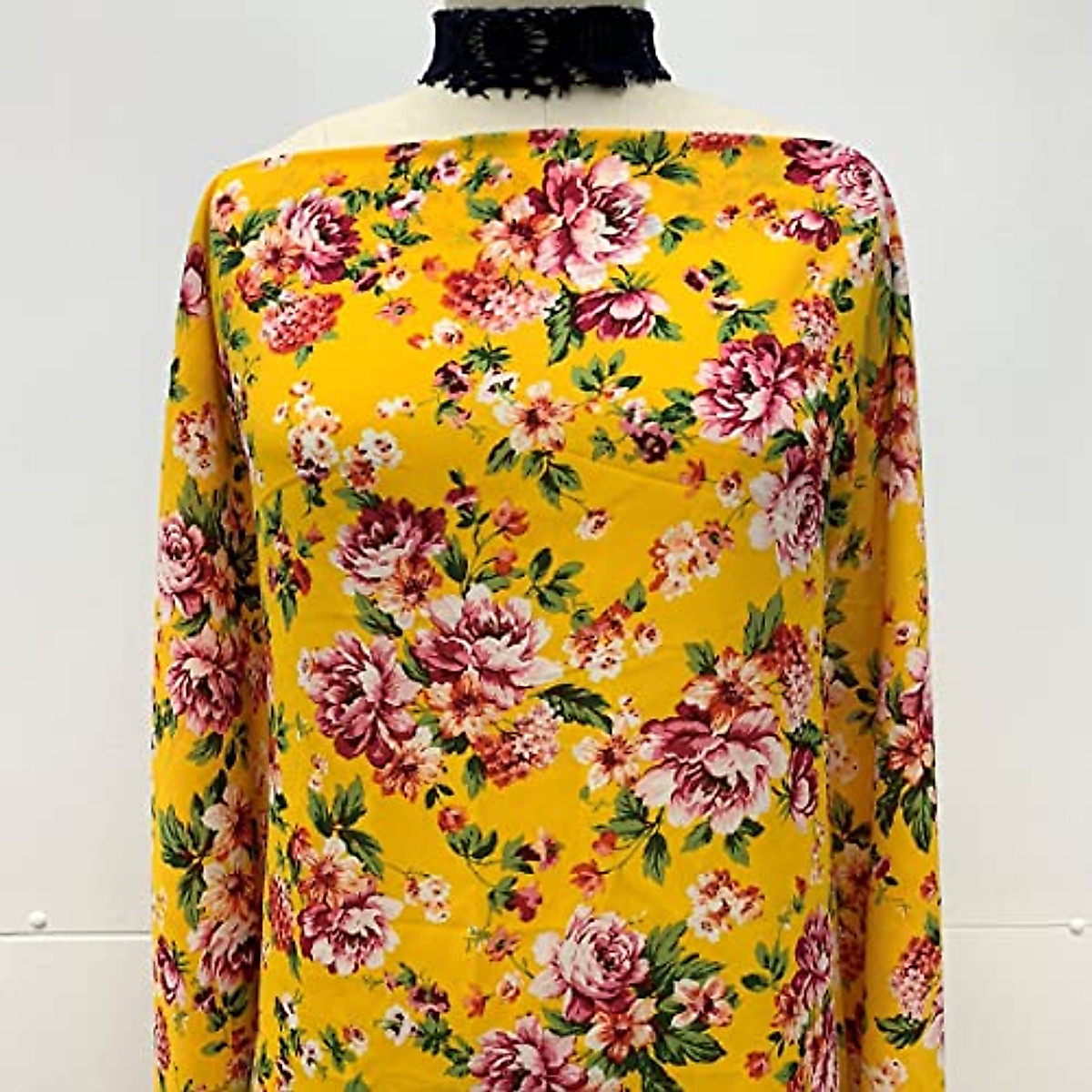 Texco Inc Printed Wool Dobby Watercolor Flowers Pattern/100% Polyester No Stretch Woven Decoration Apparel Home/DIY Fabric, Gold Pink 1 Yard