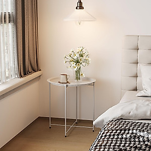 BWOORACKU Side Table, Metal End Table - White Steel Framed Nightstand for Small Spaces with Removable Tray Top, Versatile Indoor-Outdoor Coffee Accent Table