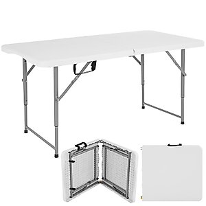 Folding Table, 4 FT Heavy Duty Plastic Foldable Table with Carrying Handle, Adjustable Height Portable Party Tables for Garden Party Picnic Camping BBQ Dining Kitchen Wedding Market Events