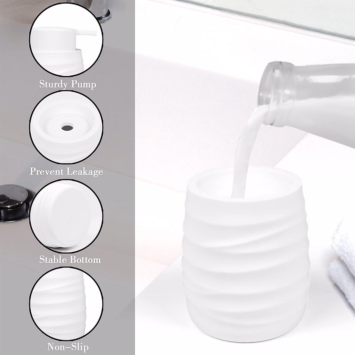 Hand Soap Dispenser Plastic Pump Rust Resistant Leak-Proof Non-Slip Refillable Liquid Hand Sanitizer Dispenser for Bathroom, Kitchen Sink 7.7oz White