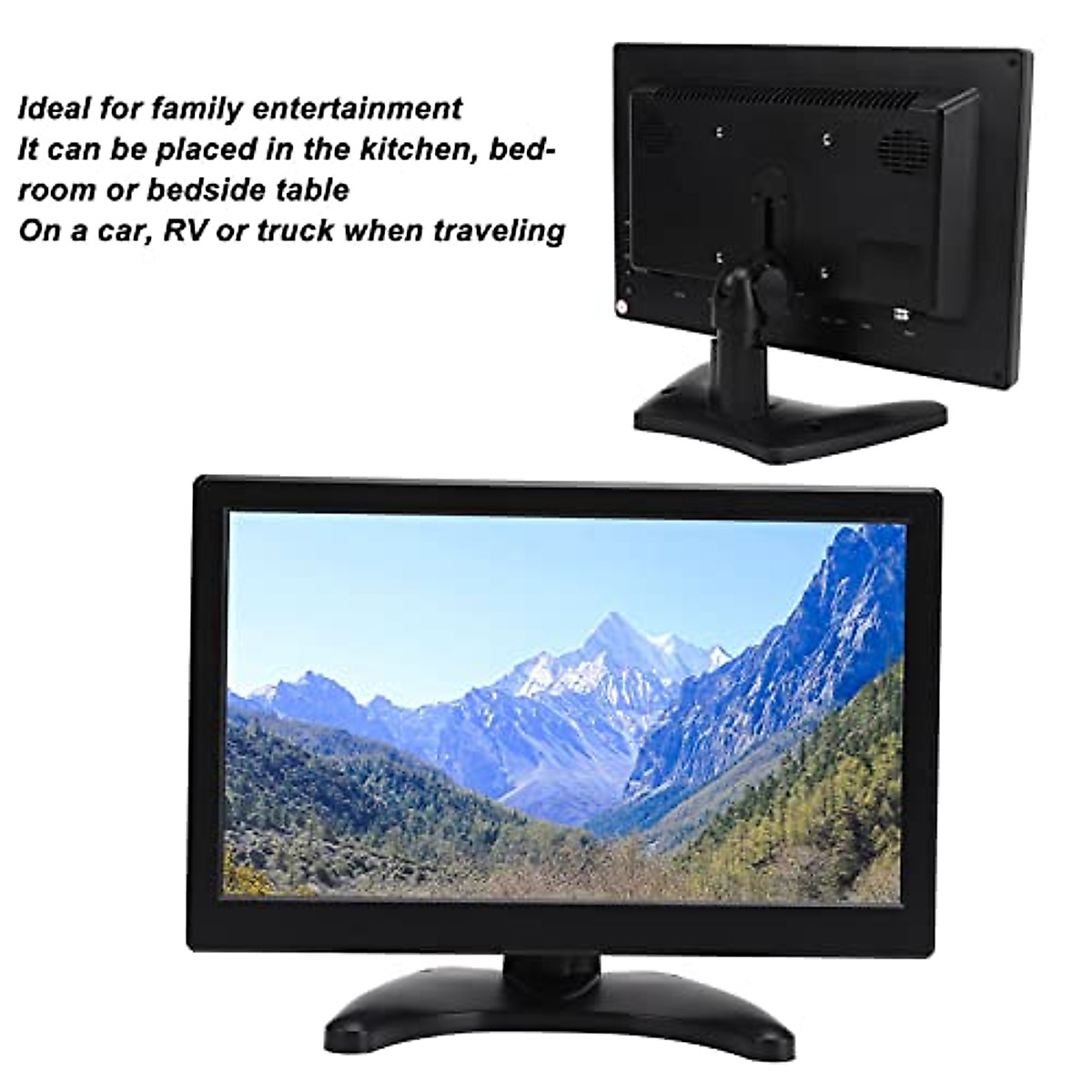 Qiilu 11.6 Inch LCD Monitor with VGA HD Multimedia Interface Portable 1080P HD Color Screen with Speaker Remote Control 100‑240V Interface: VGA, HD Multimedia Interface, Video,