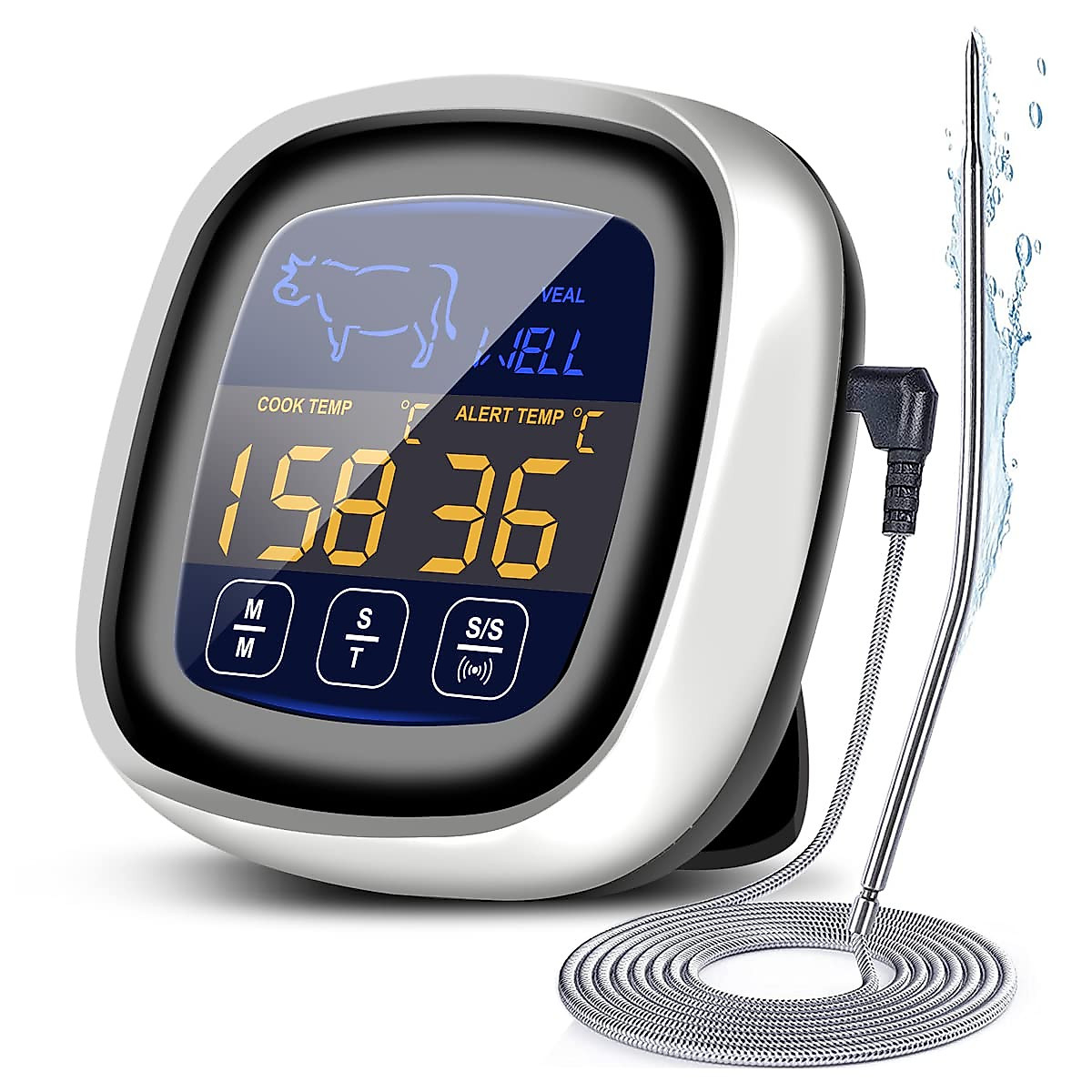 Vedozo Digital Meat Thermometer for Cooking, Instant Read LCD Touchscreen Food Thermometer with Long Probe, Cooking Thermometer and Clock Timer for Kitchen, BBQ, Oven by Giveme5