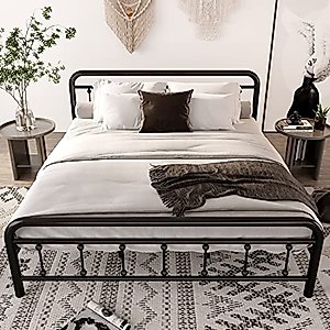 LIKIMIO King Bed Frame, Metal Platform Bed Frame King with Headboard and Strong Support Frames, Easy Assembly, Noise-Free, No Box Spring Needed, Black