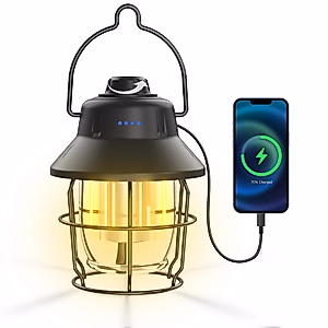 JINIU Rechargeable LED Camping Lantern, Mini Retro Camping Lights, 1000LM, Portable Waterproof 3 Light Modes (2700-6500K) Stepless Dimming Brightness, Hanging Tent Light for Camping, Power Outages