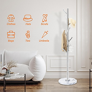 ZOZOE Metal Coat Rack Freestanding, Solid 201 Stainless Steel Coat Rack Stand, Modern Coat Racks with Natural Marble Base, Coat Tree Hanger Stand for Jacket, Bag, Entryway, Office