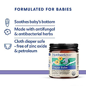 Motherlove Diaper Balm (4 oz) Organic Herbal Diaper Rash Cream—Cloth Diaper Safe, Zinc Oxide- & Petroleum-Free