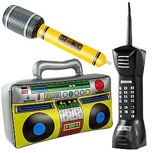 ONLYFU Inflatable Radio Boombox Inflatable Microphones Mobile Phone Props for 80s 90s Party Decorations, Hip Hop Theme Birthday Party Supplies 3pcs Inflatable Props