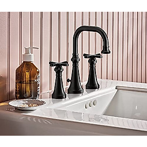 Moen TS44103BL Colinet Traditional Two Widespread High-Arc Bathroom Faucet with Cross Handles Valve Required, Matte Black