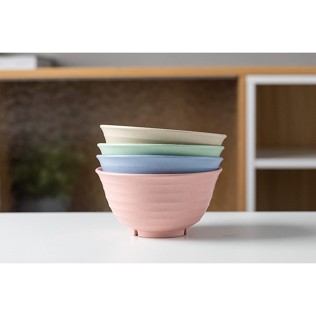 GREFREZE 30 Fluid OZ cereal bowl set,multi used for soup,salad,or rice,wheat straw fiber bowl,light weight&chip resistant,Dishwasher&Microwave safe,set of 4 (Beige)