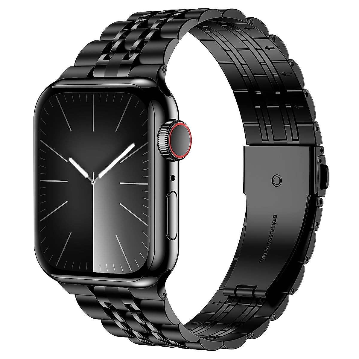 iiteeology Metal Band Compatible with Apple Watch Band 49mm 45mm 44mm 42mm, Upgraded Business Stainless Steel Link Band for Apple Watch Ultra 2/Series 9/Ultra/Series 8/7/6-7 Beads, Black