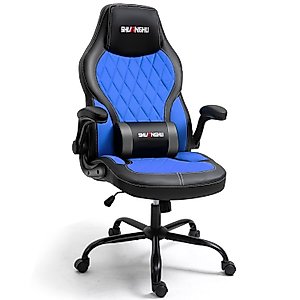 shuanghu Computer Gaming Chair Ergonomic Recliner Office Chair High Back Gaming Chair with Adjustable Headrest and Swivel Armrests and Lumbar Support for Men Women Adults Gamer (Blue)