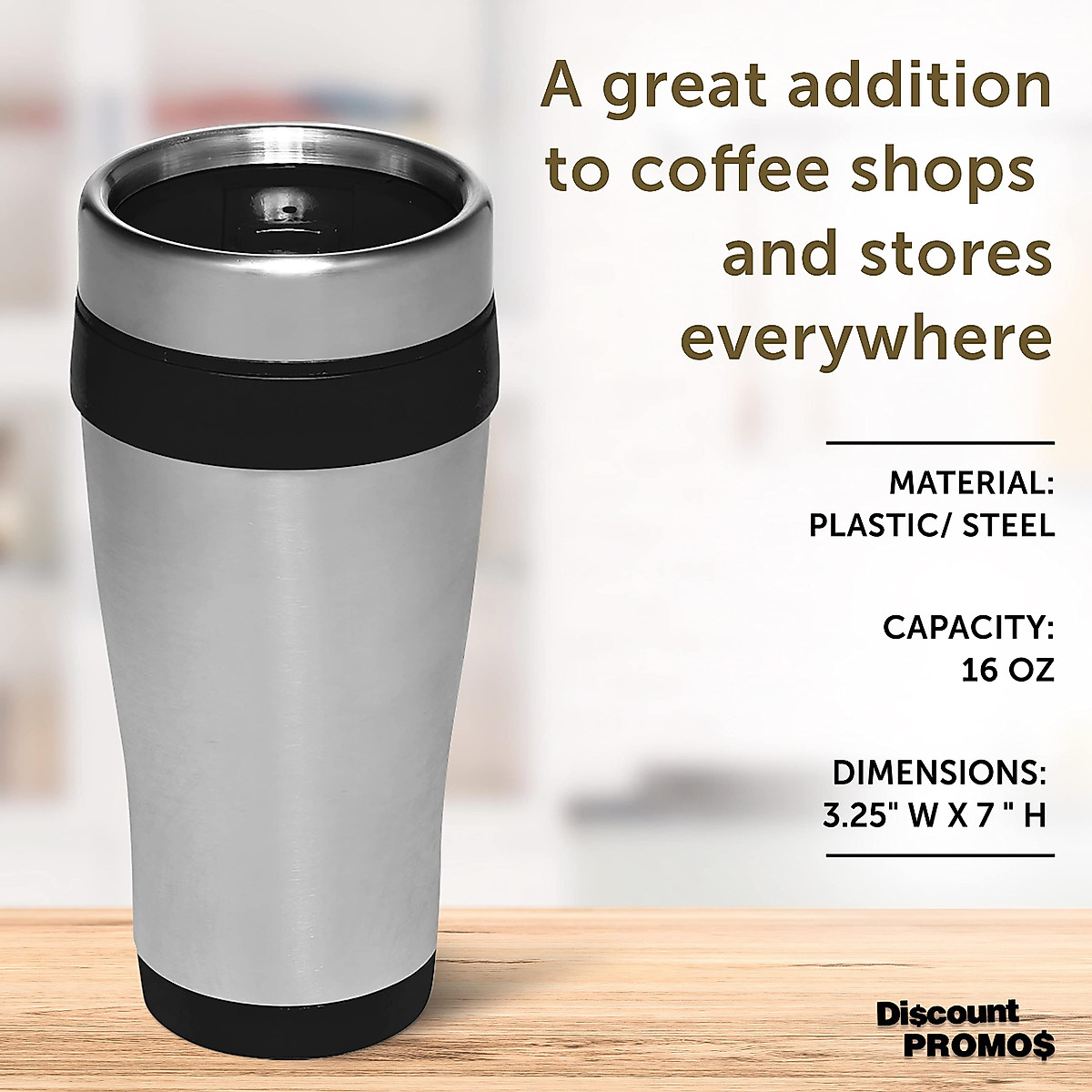 DISCOUNT PROMOS Insulated Stainless Steel Travel Mugs 16 oz. Set of 10, Bulk Pack - Perfect for Coffee, Soda, Other Hot & Cold Beverages - Black