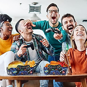 Funrous 50 Pcs Video Game Birthday Party Favors 2lb Disposable Paper Food Trays Snack Plates Gamer Birthday Party Decorations Supplies Gaming Food Boats Serving Trays for Nacho Hot Dogs Popcorn(Blue)