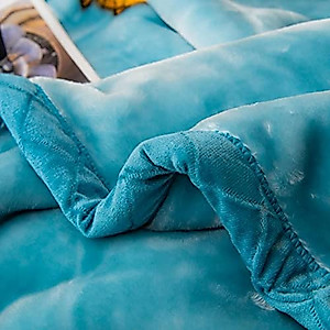 Korean Mink Blanket Plush Blanket Queen Size 80" x 90",8 Pounds Heavy Fleece Blanket Silky Soft Warm 2 Ply Cat Family Blue Throw A&B Printed Raschel Bed Blanket