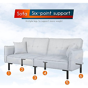 PayLessHere Convertible Futon Sofa Bed Modern Folding Futon Set Small Couch Sofa Adjustable Folding Couch Love seat Sofa Bed with Cotton Padding High Elastic Sponge for Living Room, Bedroom, Grey