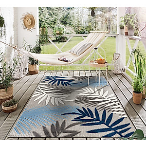Rugshop Evora Palm Frond Non-Shedding Patio Deck Backyard Indoor/Outdoor Area Rug 5' x 7' Blue