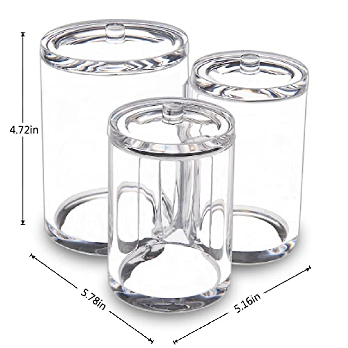 MOSIKER Cotton Ball Qtip Holder Dispenser with Lid,Clear Acrylic Round Bathroom Counter Organizer (3 Connected Towers)